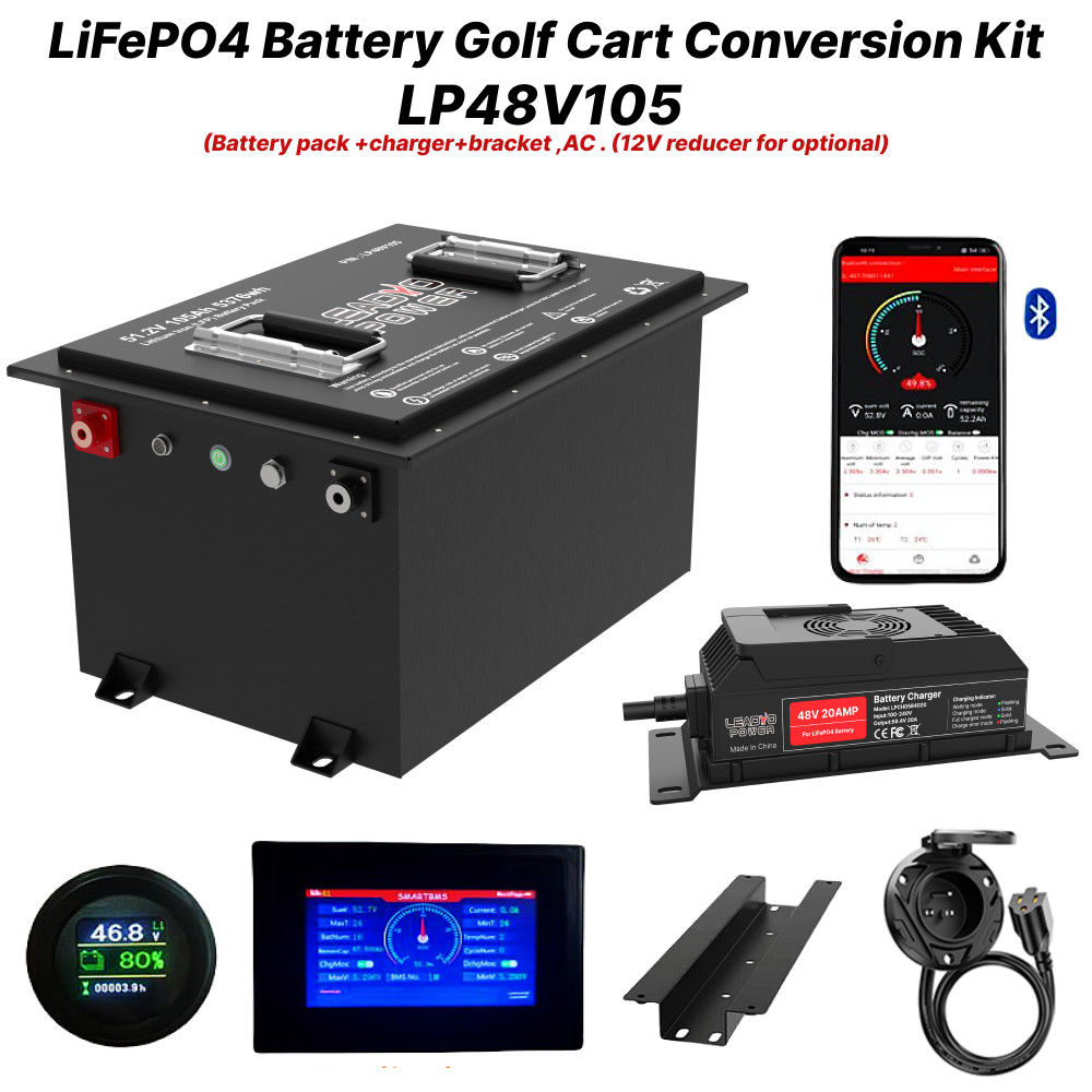 48V 105Ah 51.2V2 250Amp LiFePO4 Golf Cart Battery Conversion Kit ,5yrs ...